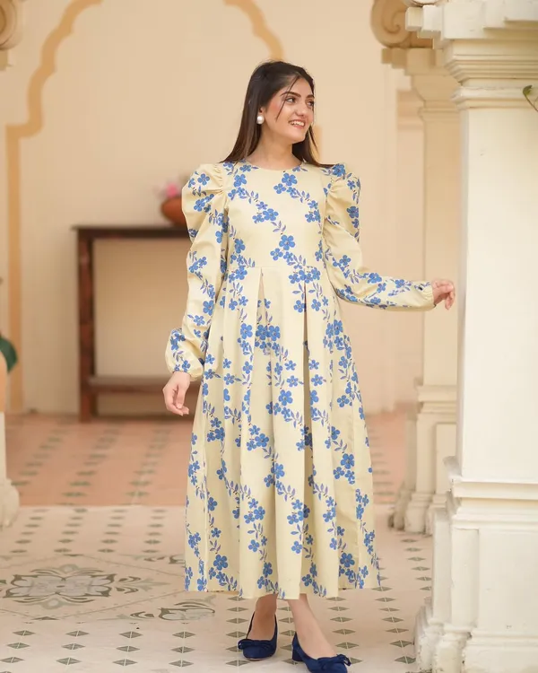 Rameshwari® Printed Beige Color Cottom Midi Gown Price in India - Buy ...