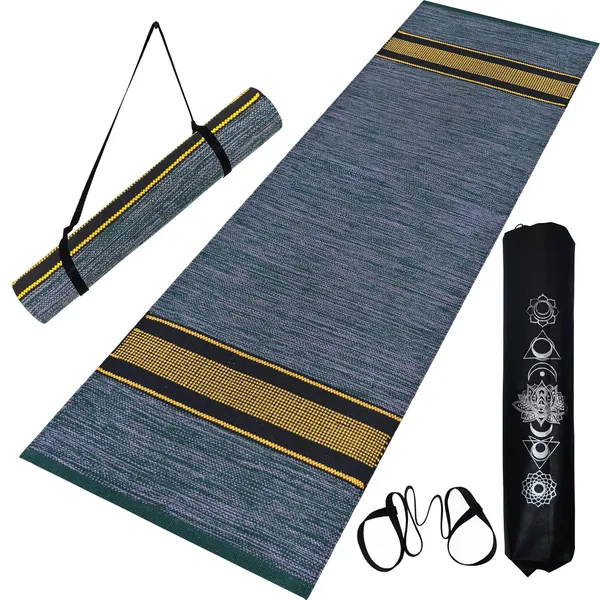 House of Handmade Grey Premium Handmade Knitted Cotton Yoga Mat With ...