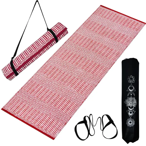 House of Handmade Red Handmade Knitted Premium Cotton Yoga Mat With ...