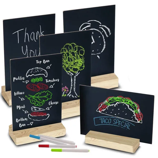 Desi Rang 2 Pcs Small Chalkboard Signs with Stand 6x8 Inch Wooden Table ...