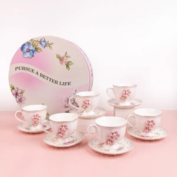 MGeezz Elegant 3D Flower Tea cup Set Big set of 6 Price in India - Buy ...