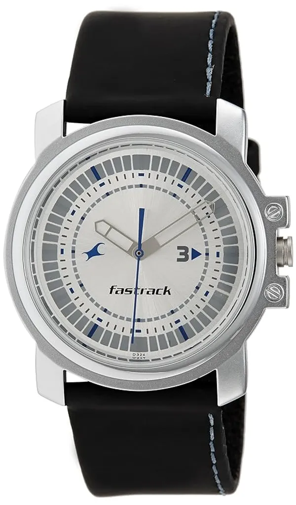 HOMT Fastrack Quartz Analog Silver Dial Leather Strap Watch for Men ...