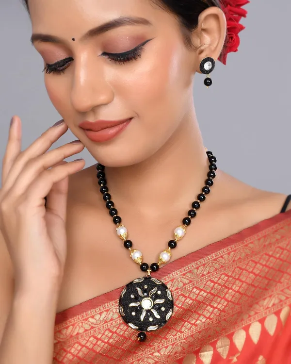 AVISHA Black Onyx Beads Necklace With Earring Set For Women | Gemstone ...