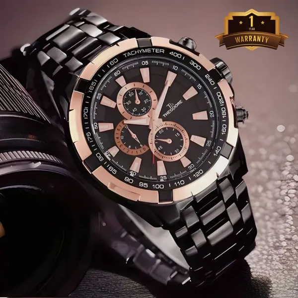 THEODORE Black Analogue Round Dial Watch With 1 year warranty for Men ...