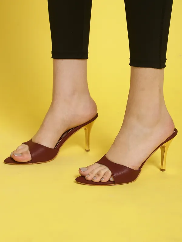 AXIUM Maroon Synthetic Maroon Pointed Toe Stilettos For Women (3.5 Inch ...