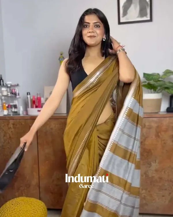 INDUMATISAREE Ruhani Rust - Earthy Rust Color Saree with Black Contrast ...