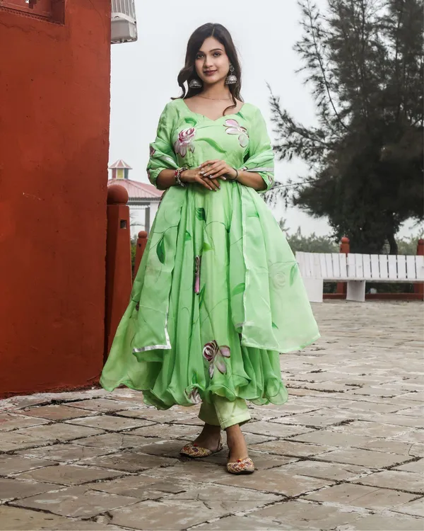 Ziyorah Rango Ki Kalam Se Pista Green Anarkali Suit Price in India ...
