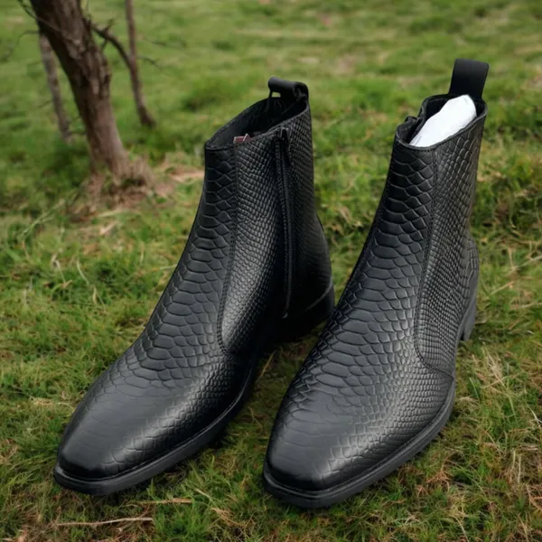 Roshan Leather Genuine Leather Black Croco Chelsea Side Zip Shoe For ...