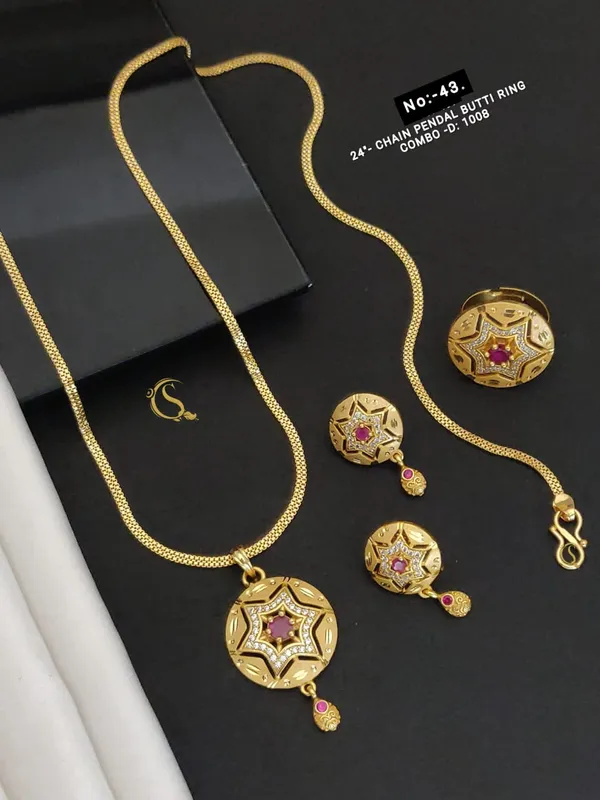 JK IMITATION Gold Plated Pendal Set + Ring | Premium Designer Forming ...