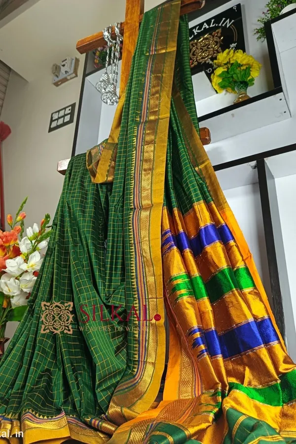 Silkal Ilkal Checked Mercerized Silk Saree Saree Code- SKL1096 Price in ...