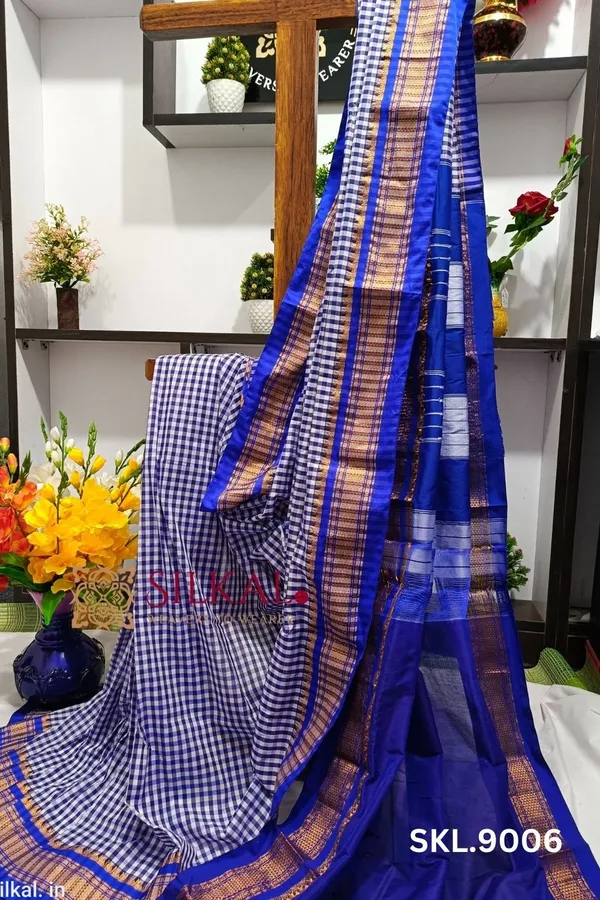 Silkal Ilkal Small Check Cotton Silk Saree Saree Code- SKL1008 Price in ...