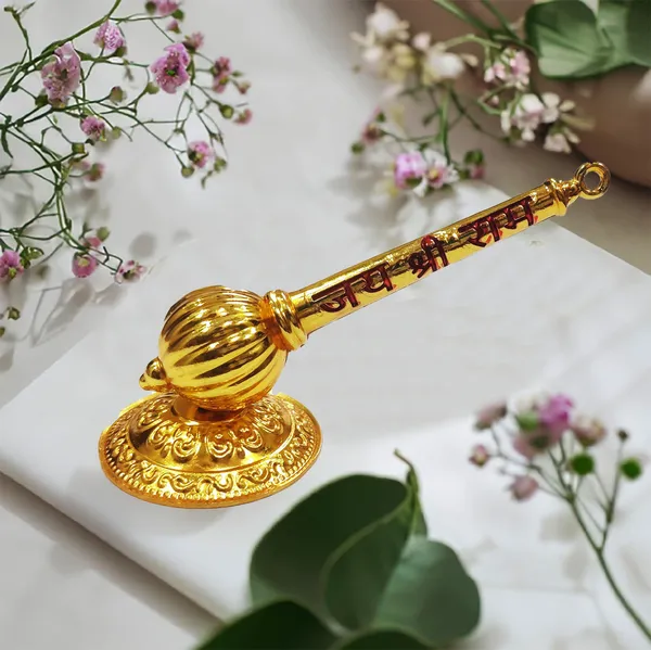Bitona Golden Metal Made Bajrang Bali Small Gada With Stand For Keeping ...