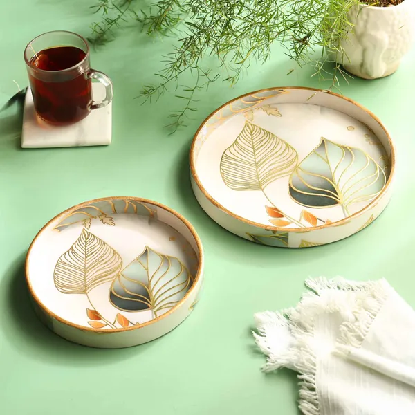 Blue Elephant Wooden Enamel Coated Round Set of 2 Trays | Trending ...