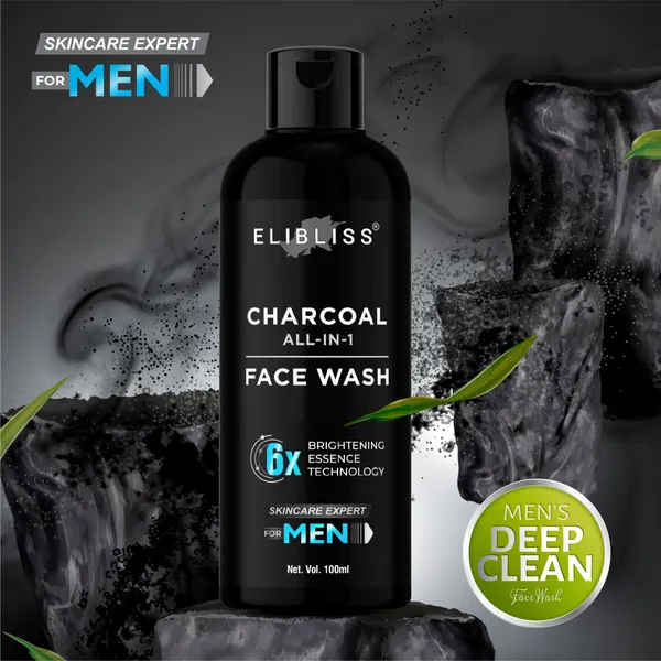 Elibliss Care Activated Charcoal Face Wash For Men Skin Whitening, Anti-Pollution Deep Clean 100 ...