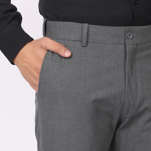 PANTMARK Essential Steel Grey Formal Pants Regular Fit 4-Way Stretch ...