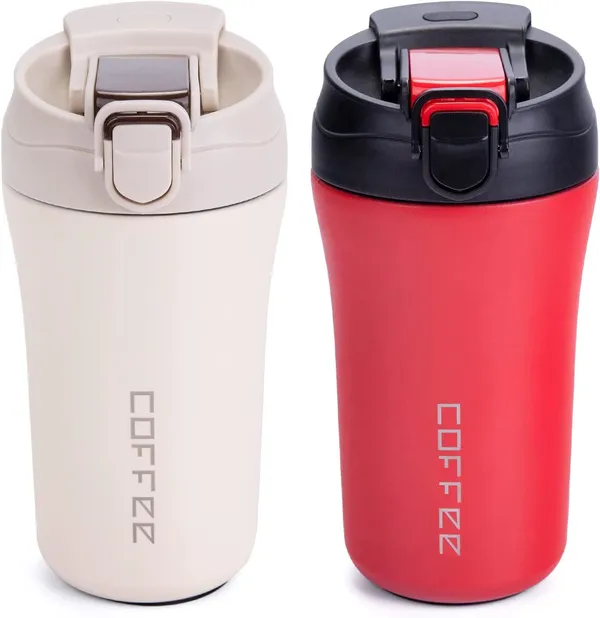 WOSTA RedWhite Travel Coffee Mug 2 Pack Insulated Coffee Tumbler 14 ...