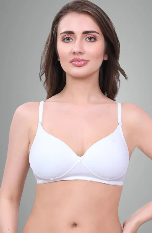 Inner Amour White Cotton Solid Lightly Padded Full Coverage Wireless ...