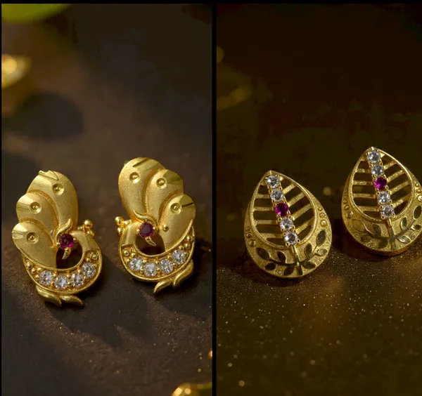 Safar Jewellery World Gold-Tone Leaf Filigree With Ruby Red And White ...