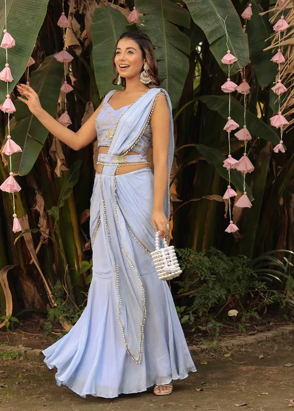 Label Aditi Hundia Taani Pre Draped Saree And Vaani Pre Draped Saree ...