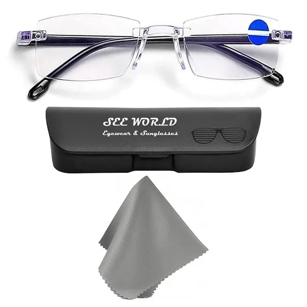 See World SEE WORLD - BLACK Rimless Frame Blue Cut Reading Eyeglasses ...