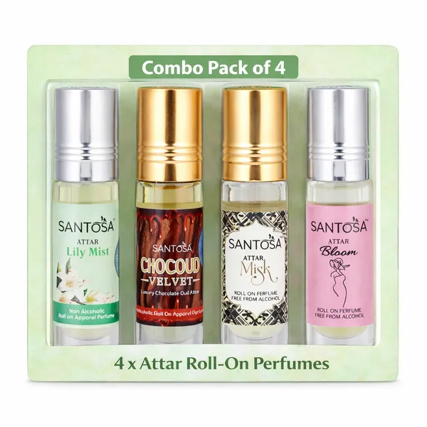 Santosa Pack Of 4 Bloom Misk Cocoud Velvet Lily Mist Attar Roll On For ...