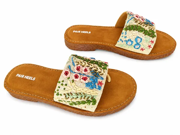 Pair Heels Women Handcrafted Embellished Open Toe Slip-On Comfort Flats ...