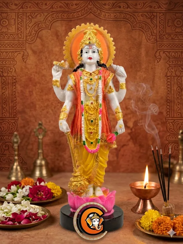 God Gifts Gallery Hand-painted Multicolor Poly Resin Lord Vishnu Statue ...