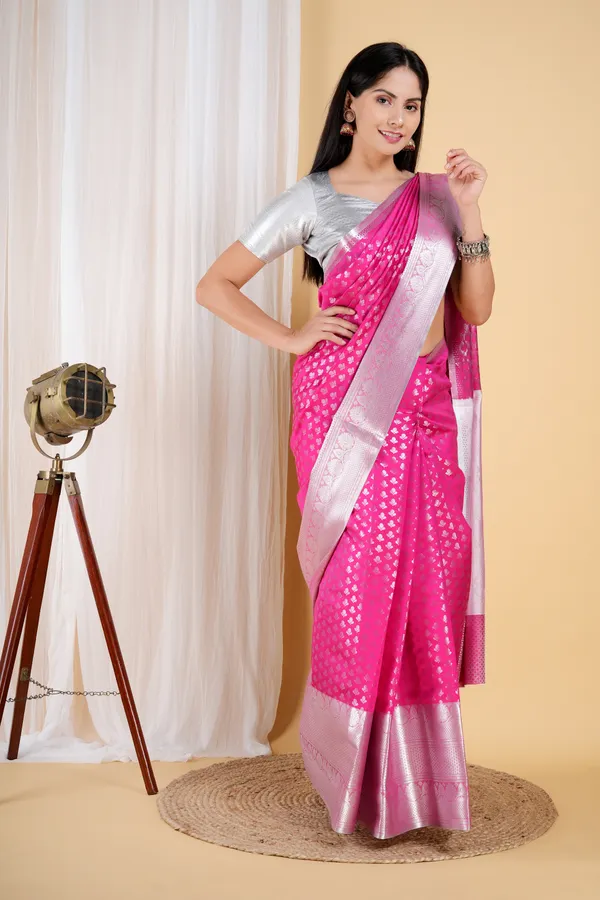 Ranjri Fashion Pink Banarasi Silk Tikli Saree Price in India - Buy ...