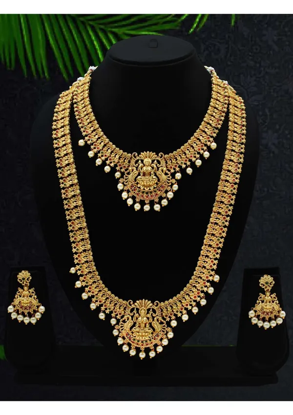 Vihaa Jewellery Classic Pearl Gold Plated Long Haram Necklace Set For Women Price in India Buy Vihaa Jewellery Classic Pearl Gold Plated Long Haram Necklace Set For Women online at undefined
